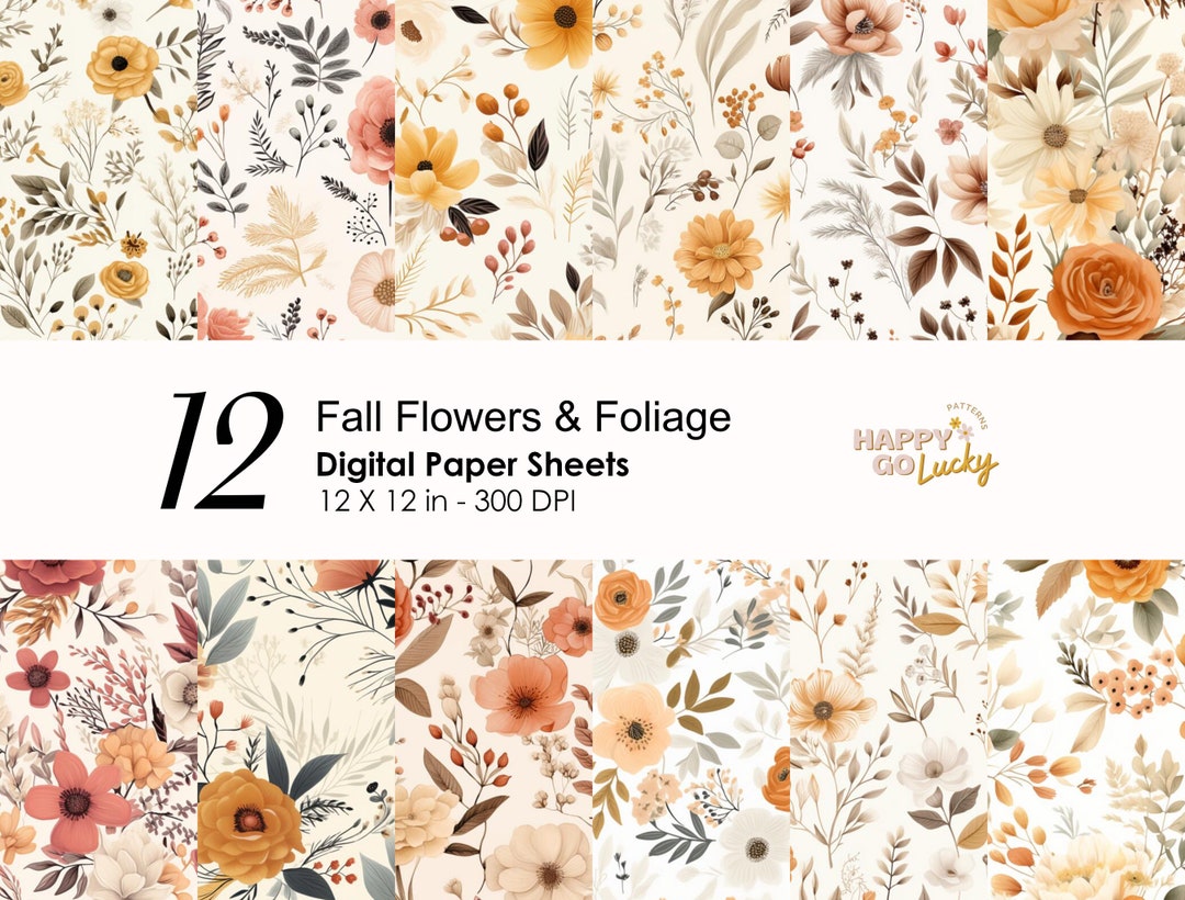 Vintage Rustic Fall Flowers Seamless Pattern, Floral Digital Paper ...