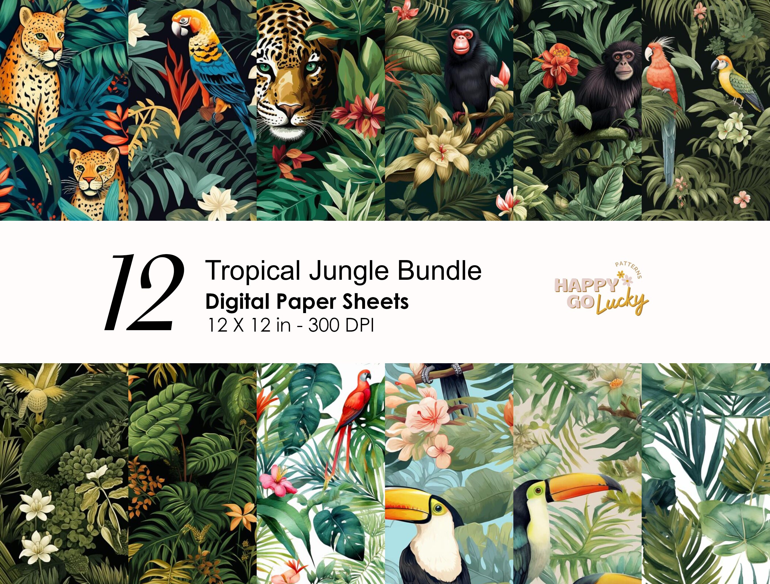 Tropical Jungle Seamless Pattern, Wild Animals Digital Paper, Toucan ...