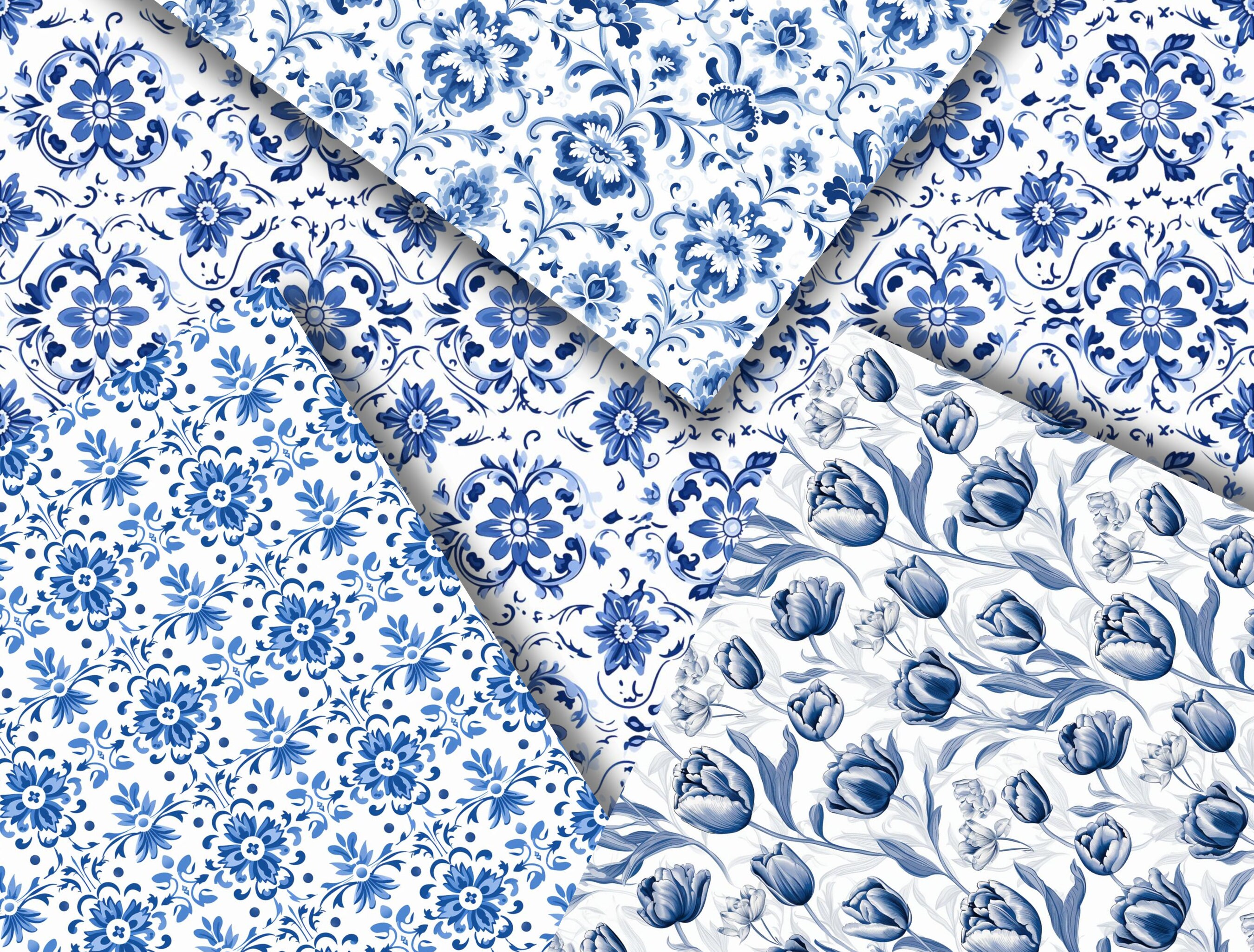 Delftse Blauw Seamless Pattern, Traditional Dutch Digital Paper, Tulip ...