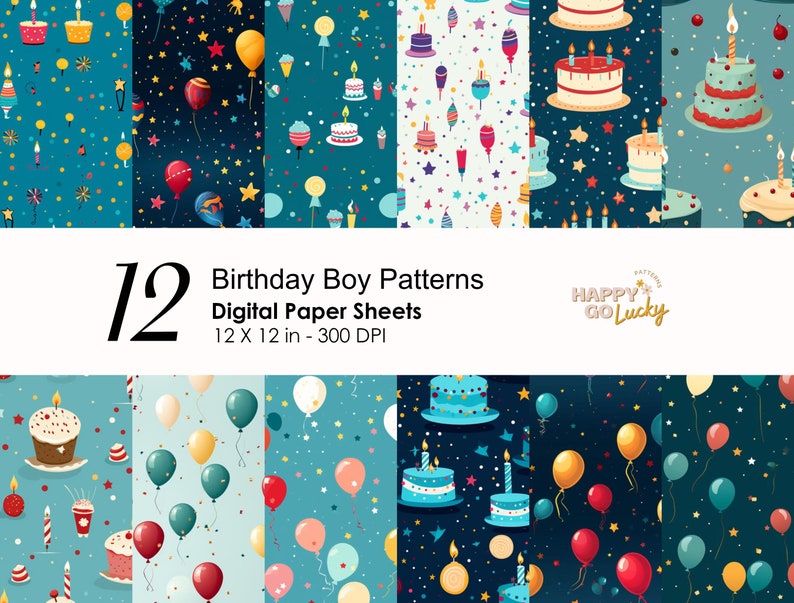 Blue Birthday Boy Seamless Pattern, Balloon Digital Paper, Birthday ...