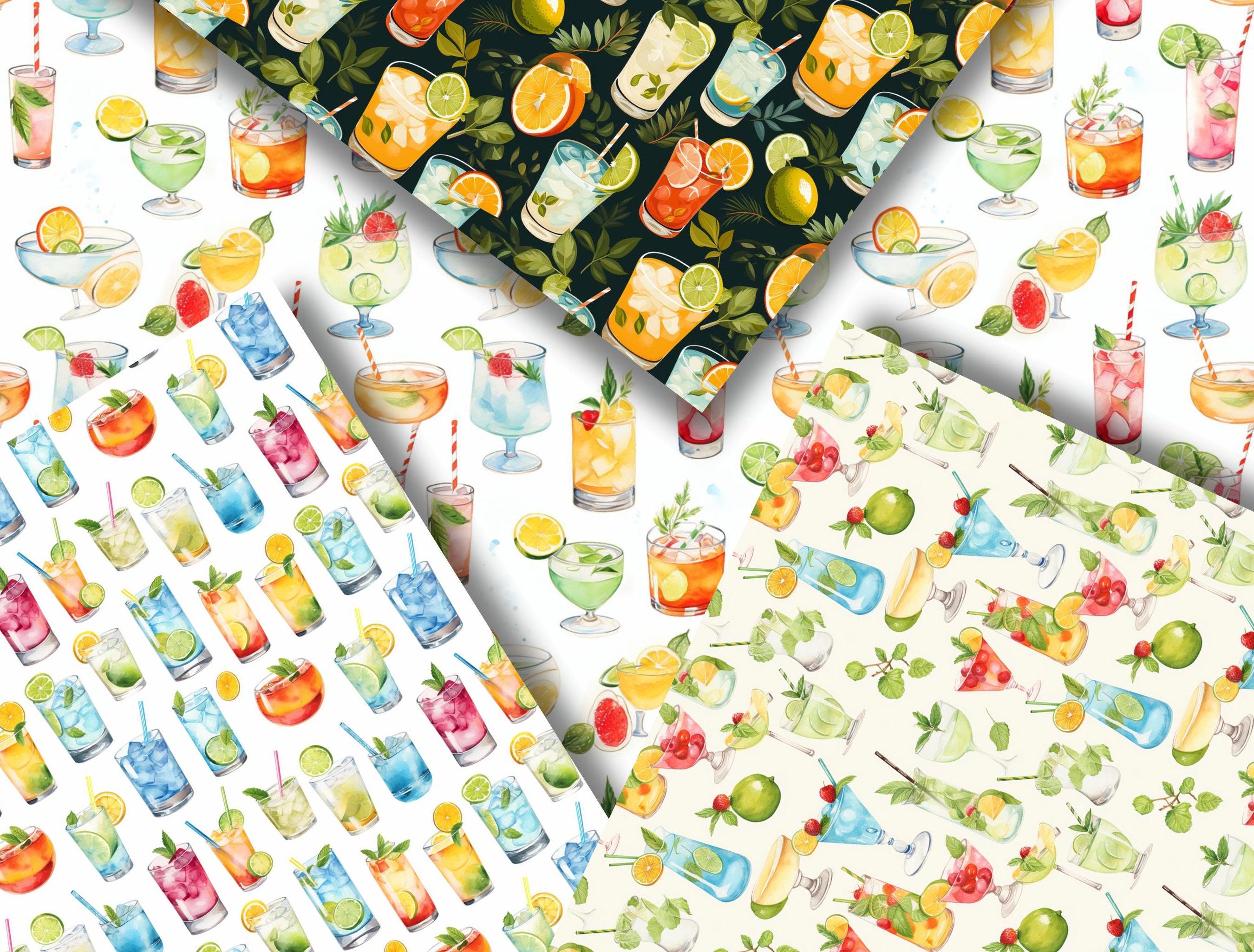 Cocktails Seamless Pattern, Alcohol Digital Paper, Drinks Background ...