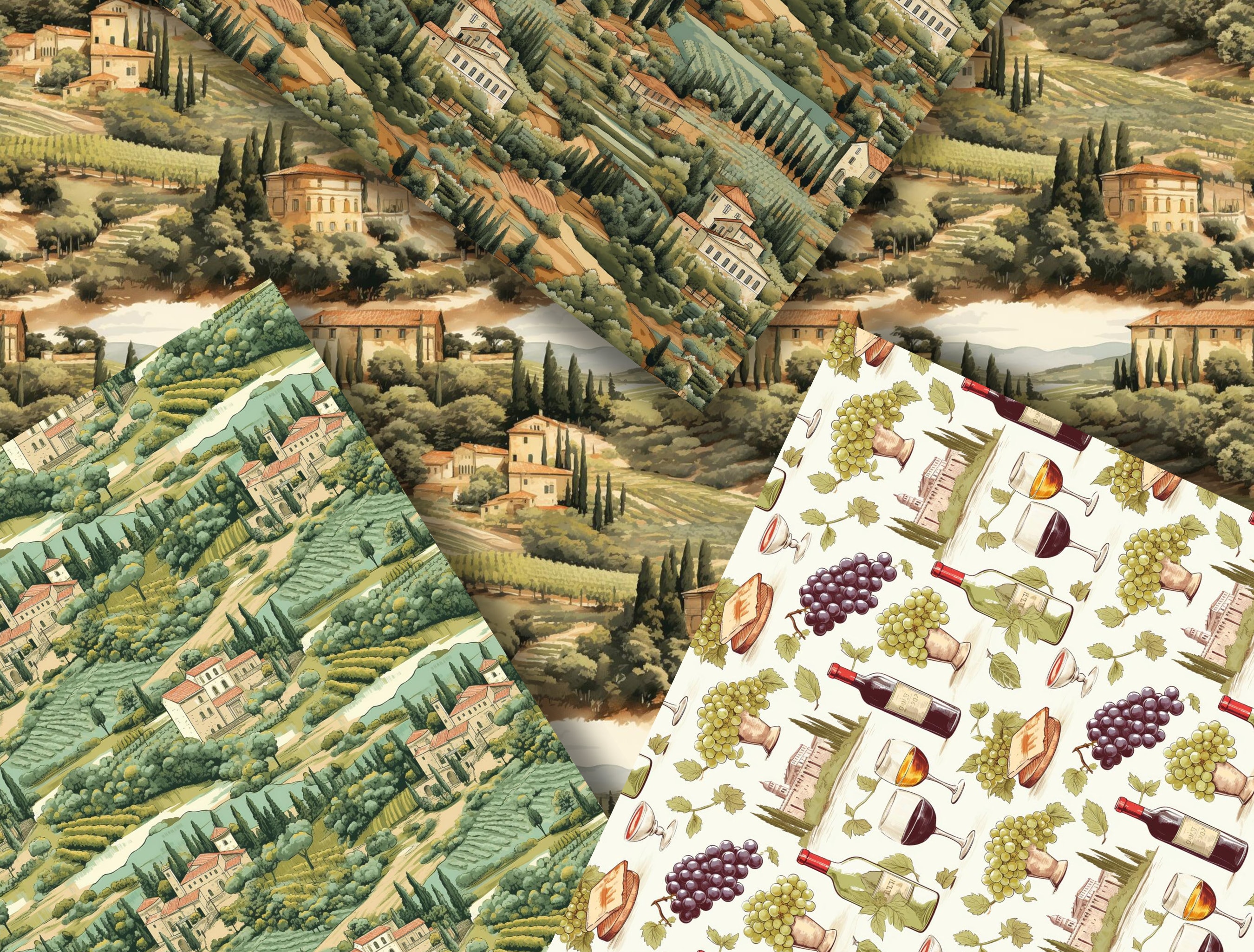 Tuscany Seamless Pattern, Italian Digital Paper, Wine Background ...