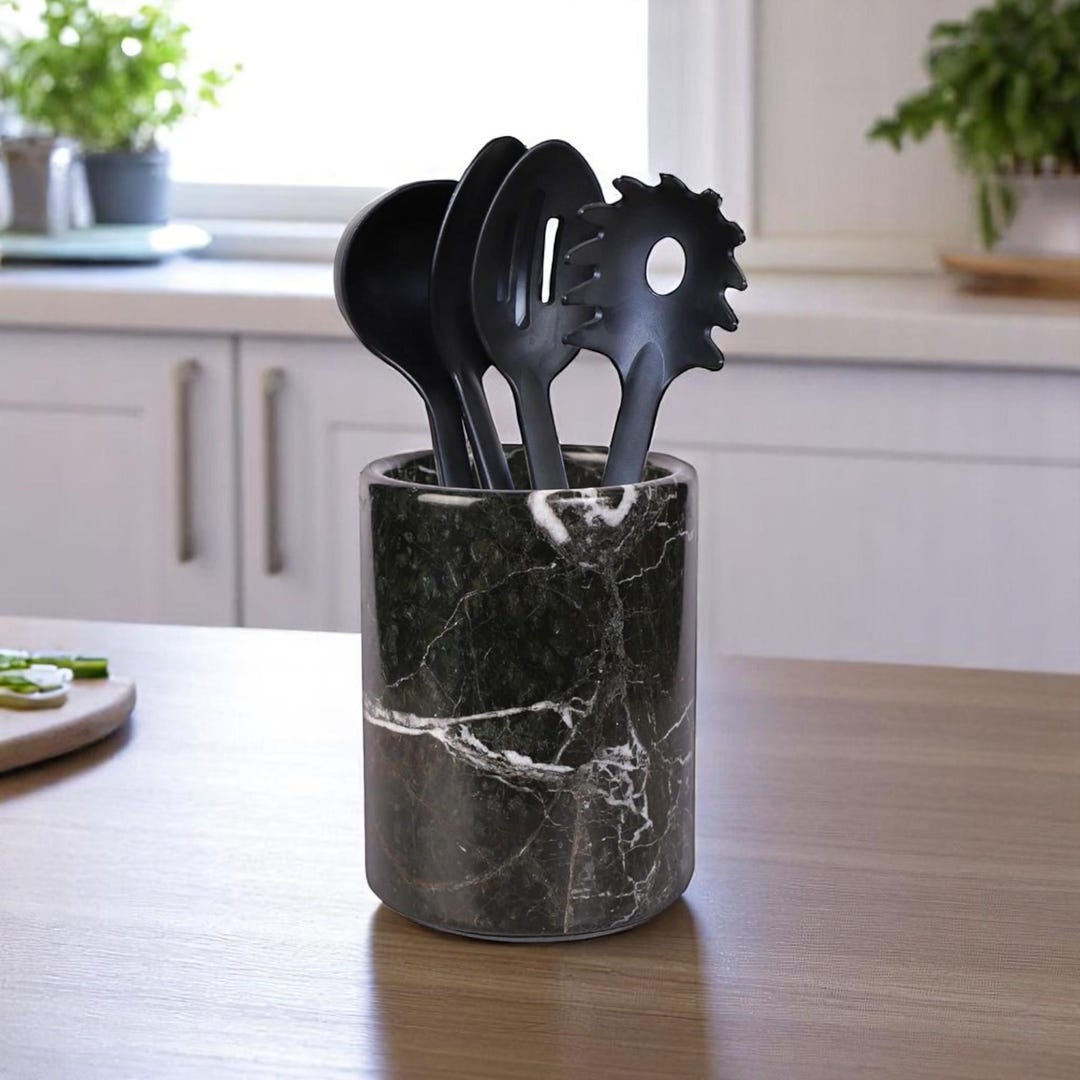 Black Marble Utensil Jar: Wavy Kitchen Decor - Etsy