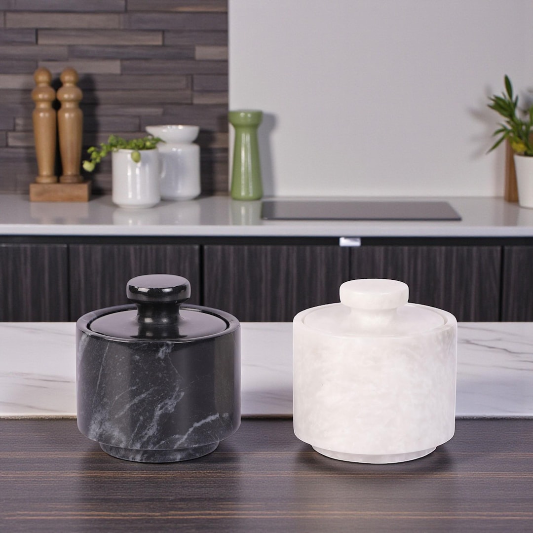 Marble Salt Cellar Set With Lids | Stone Spice Jars | Salt Pig for ...