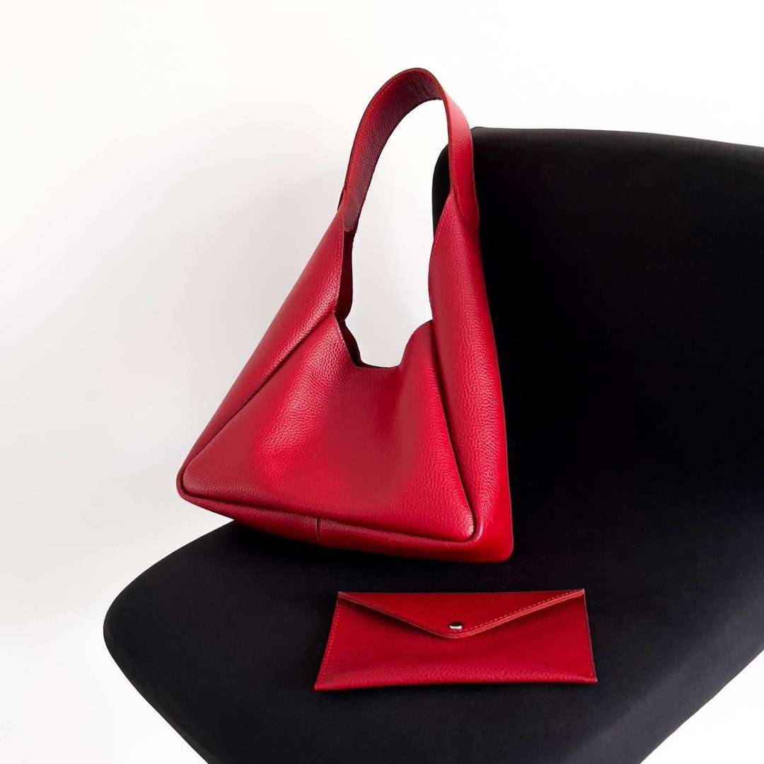 Red Leather Hobo Bag With Wallet | Slouchy Shoulder Purse - Etsy