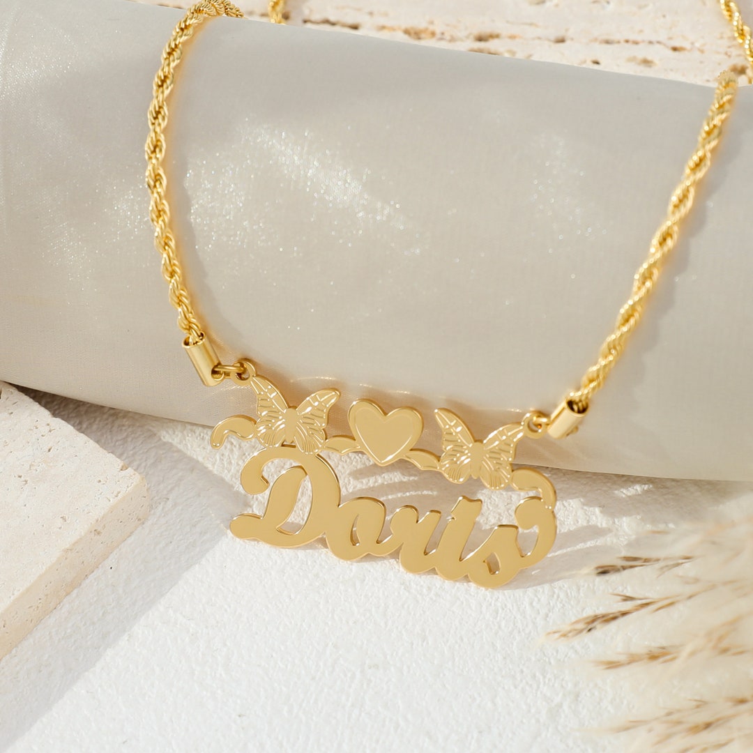 Custom Name 18k Gold Fillded Nameplate Necklace With Butterfly,gold ...