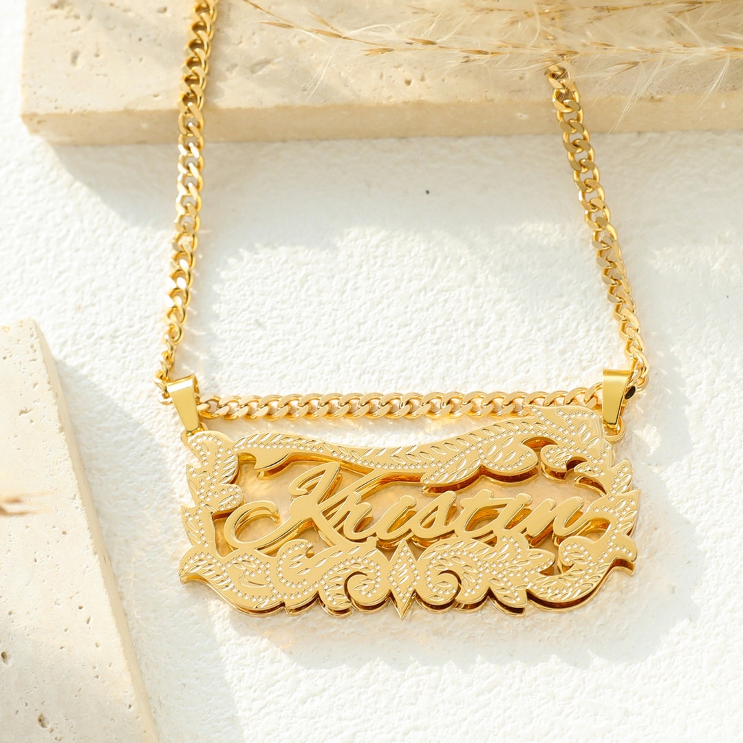 Custom Name Double Plate Necklace,custom Name Necklace,gold Filled ...