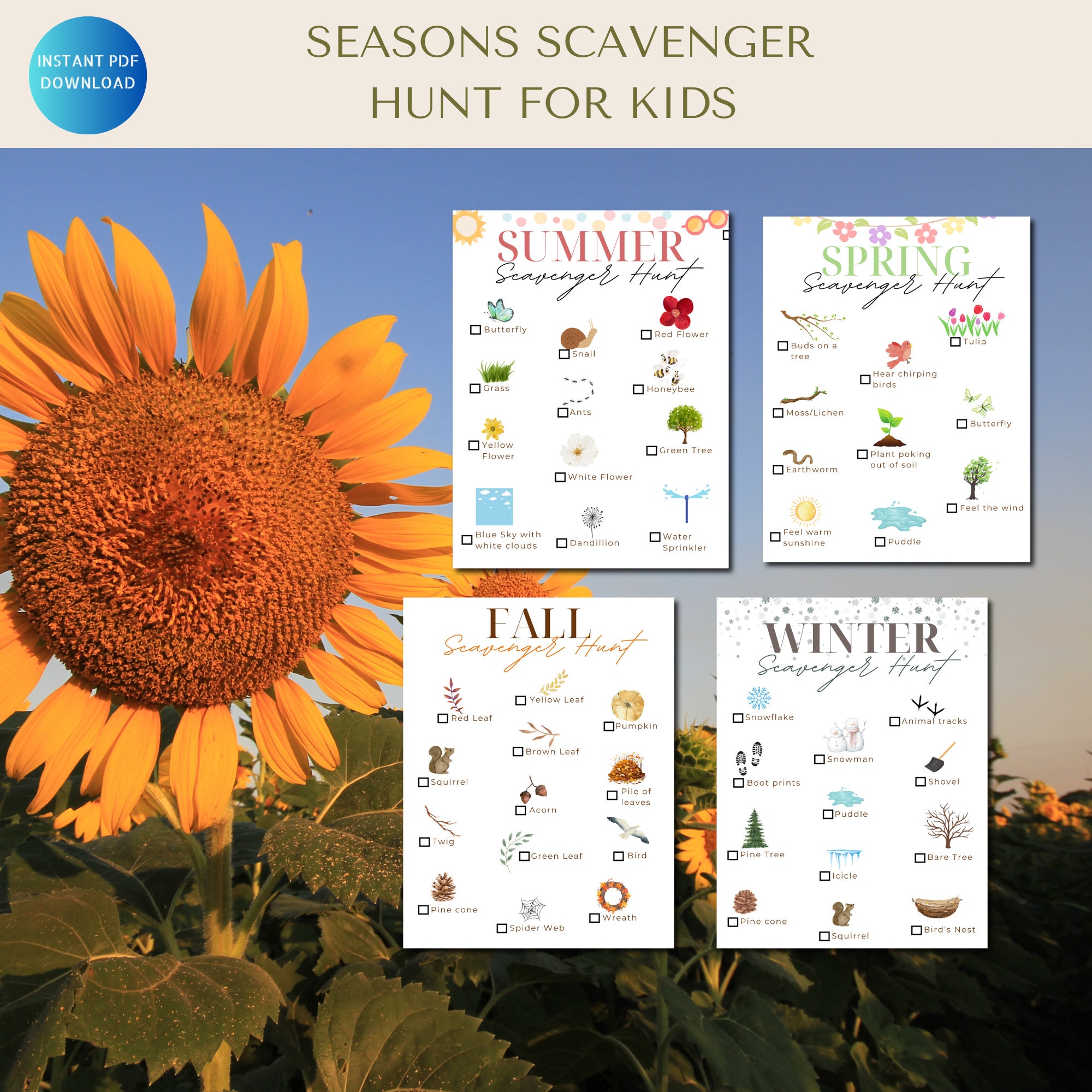 All Seasons Scavenger Hunt for Kids Activity Game for Children Toddler ...