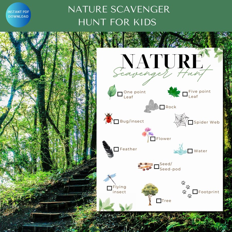Nature Scavenger Hunt for Kids Activity Game for Children Toddler and ...