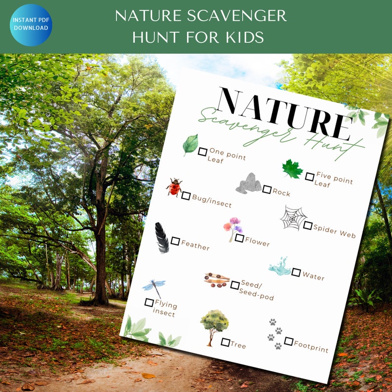 Nature Scavenger Hunt for Kids Activity Game for Children Toddler and ...