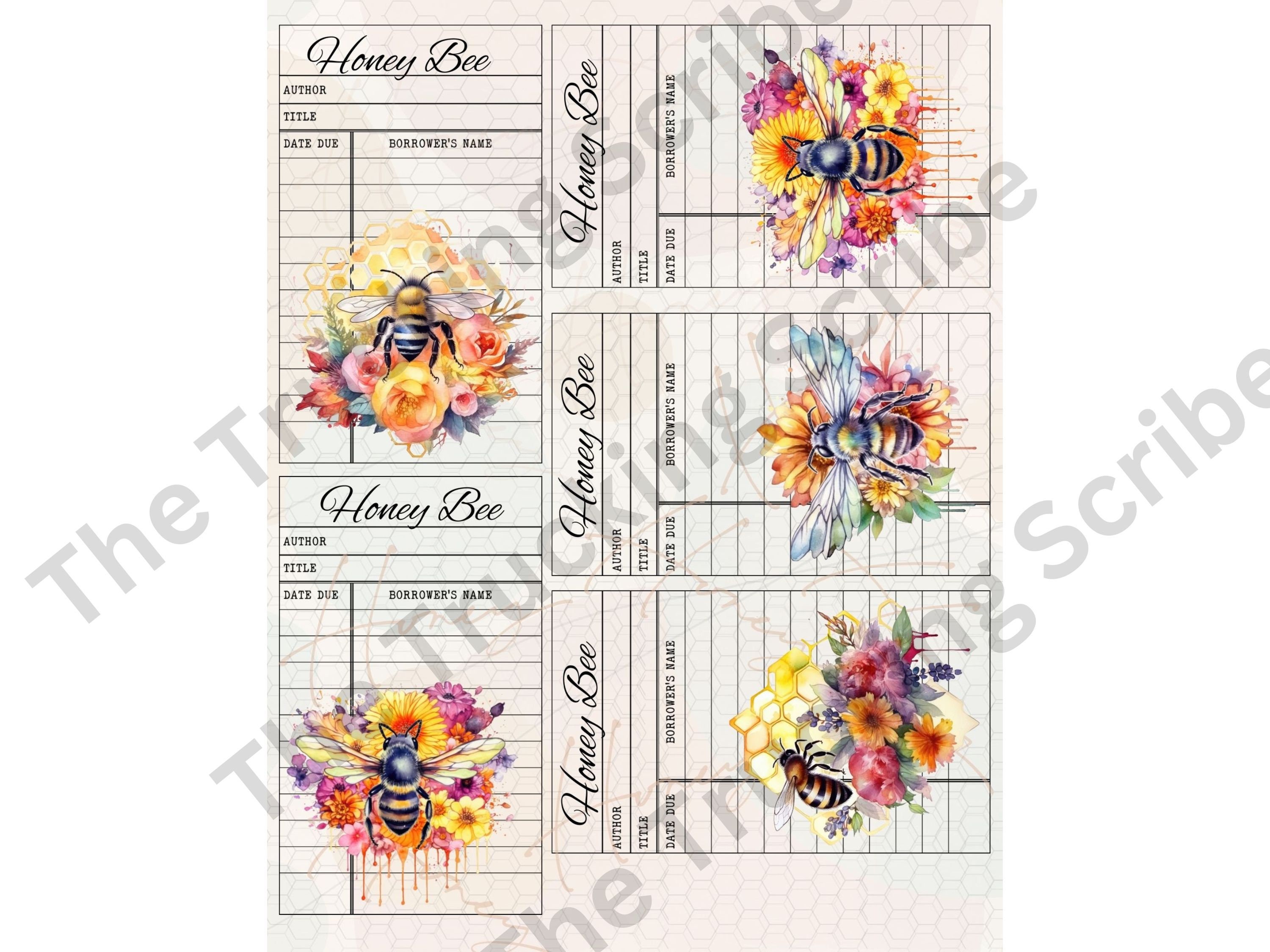 Printable Personalized Honey Bee Library Cards, Vintage Digital JPG ...