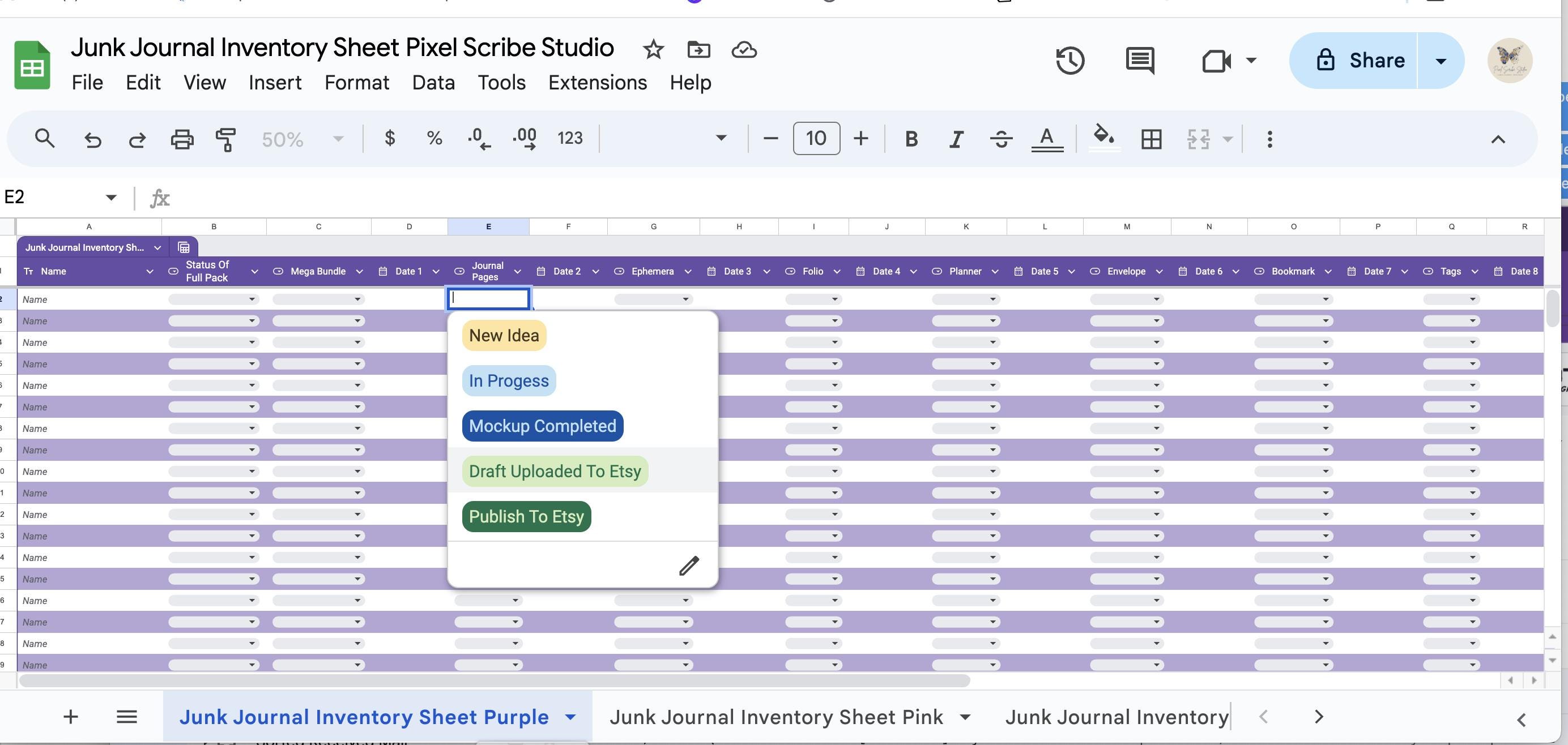 Junk Journal Product Tracker Editable Google Sheet Digital Kit ...