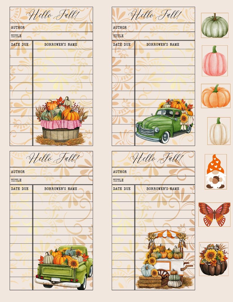 Hello Fall Library Cards | Printable Autumn Ephemera, Vintage Library ...