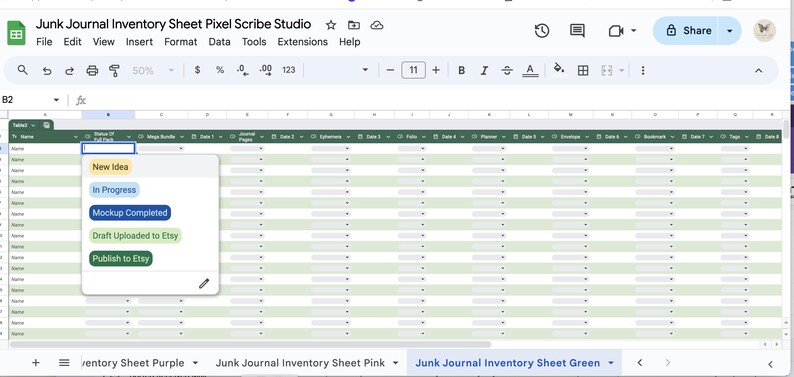 Junk Journal Product Tracker – Editable Google Sheets Product Inventory ...