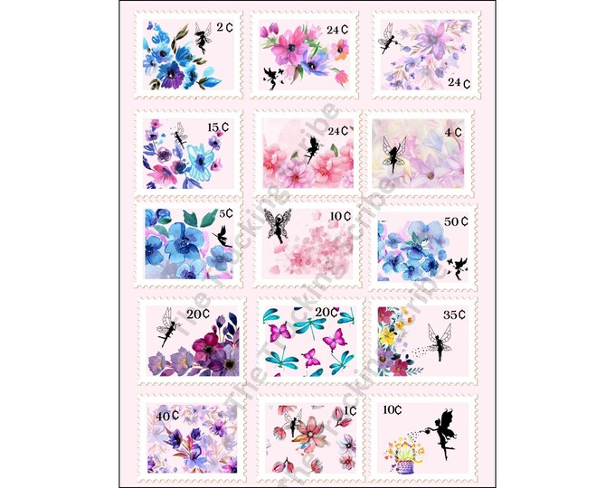 Fairy Postage Stamps – Digital Fairies for Junk Journals, Printable ...