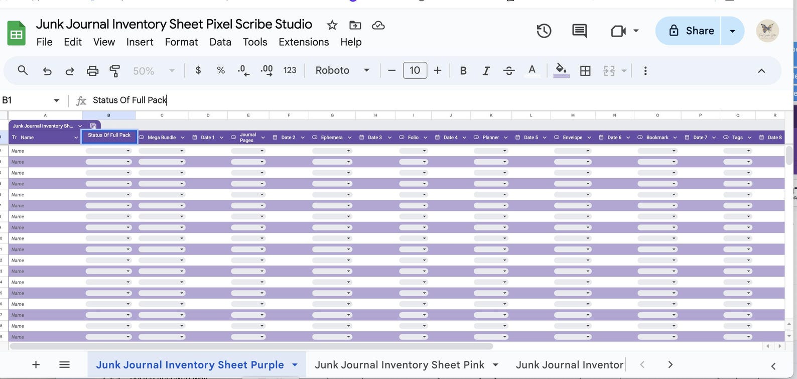 Junk Journal Product Tracker | Editable Google Sheet | Digital Kit ...