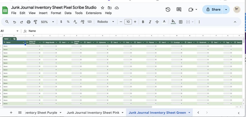 Junk Journal Product Tracker – Editable Google Sheets Product Inventory ...