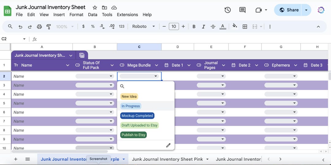 Junk Journal Product Tracker | Editable Google Sheet | Digital Kit ...