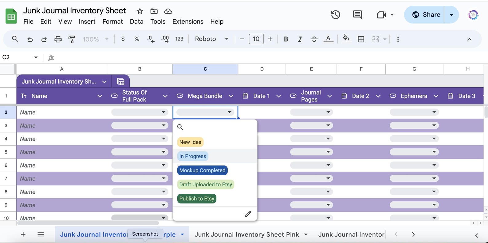 Junk Journal Product Tracker – Editable Google Sheets Product Inventory ...