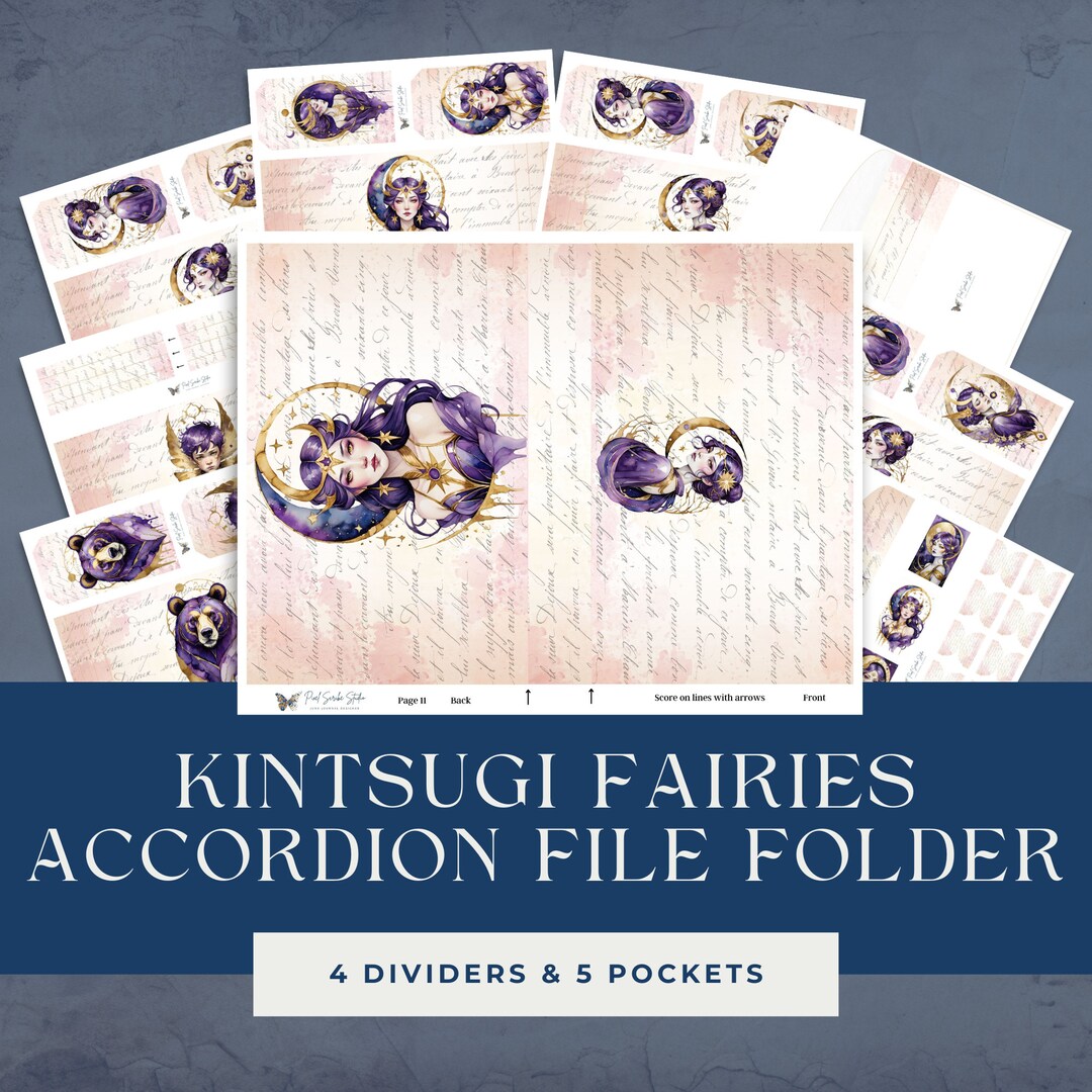 Kintsugi Purple Fairies Accordion File Folder Collection - Digital ...