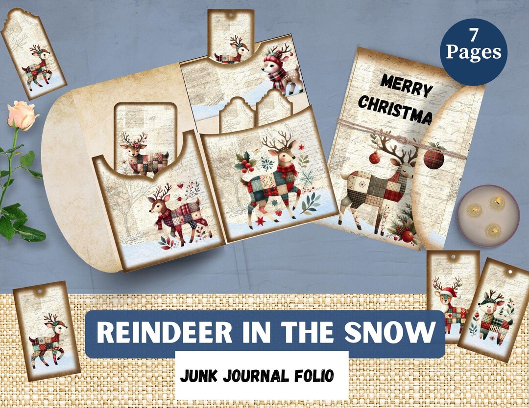 Winter Reindeer Snow Folio Kit | 7-page Christmas Journal Insert ...