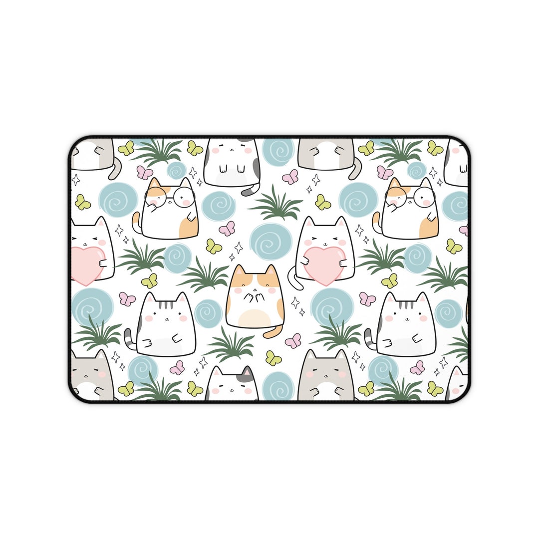 Sunny Cat Desk Mat, Kawaii Aesthetic Desk Mat, Gaming Desk Mat, Desk ...