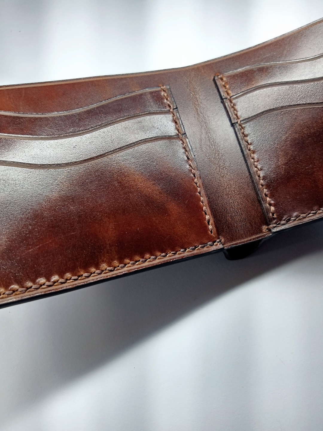 Custom Horween Leather 6 Cards Wallet, Hand-stitched Needlepoint ...