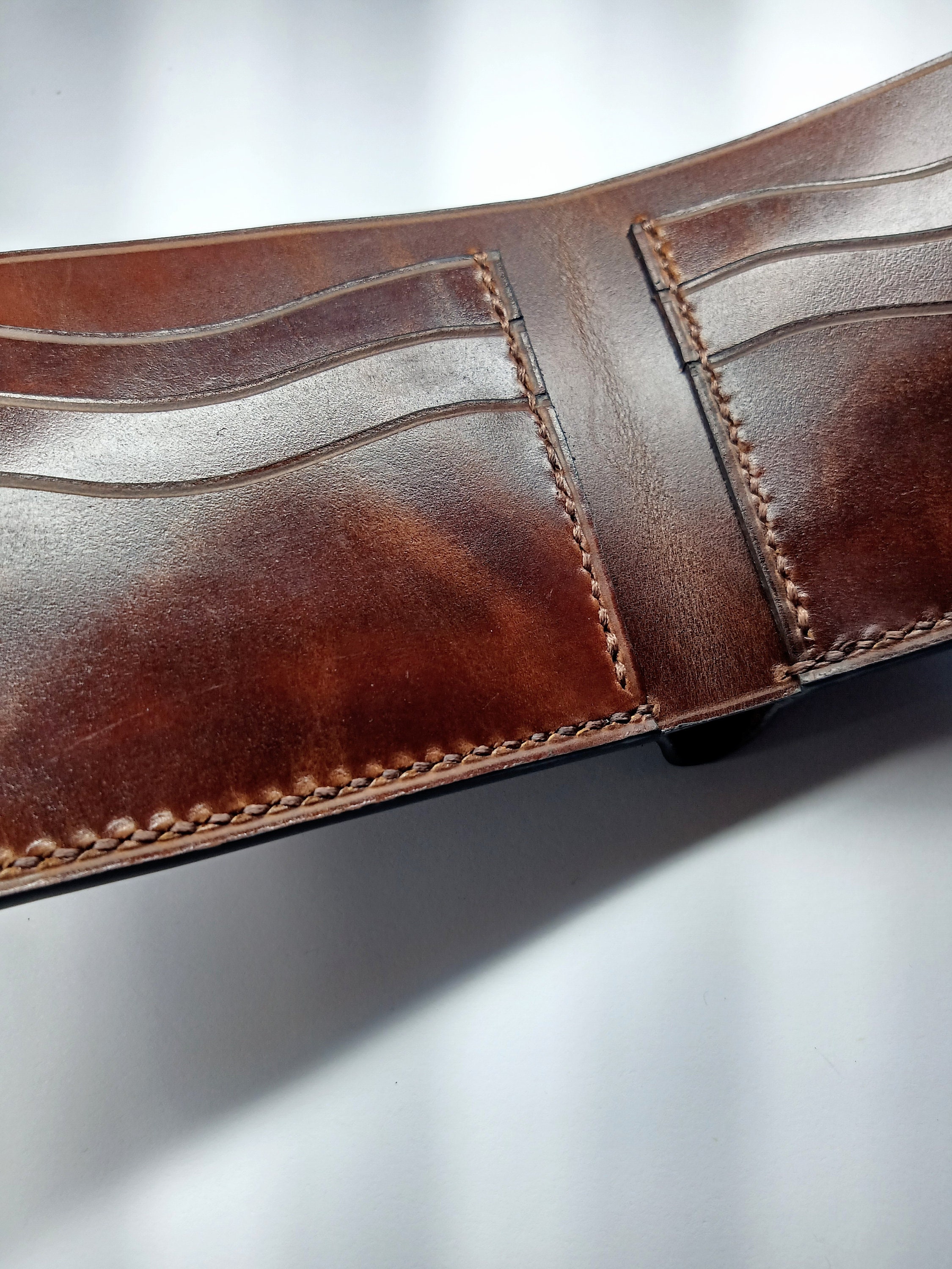 Full Grain Horween Leather 6 Cards Wallet, Hand-stitched Needlepoint ...