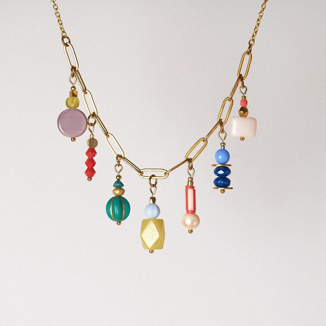 Multi Charm Necklace, Colorful Charm Necklace, Layering Necklace ...