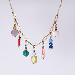 Multi Charm Necklace, Colorful Charm Necklace, Layering Necklace ...