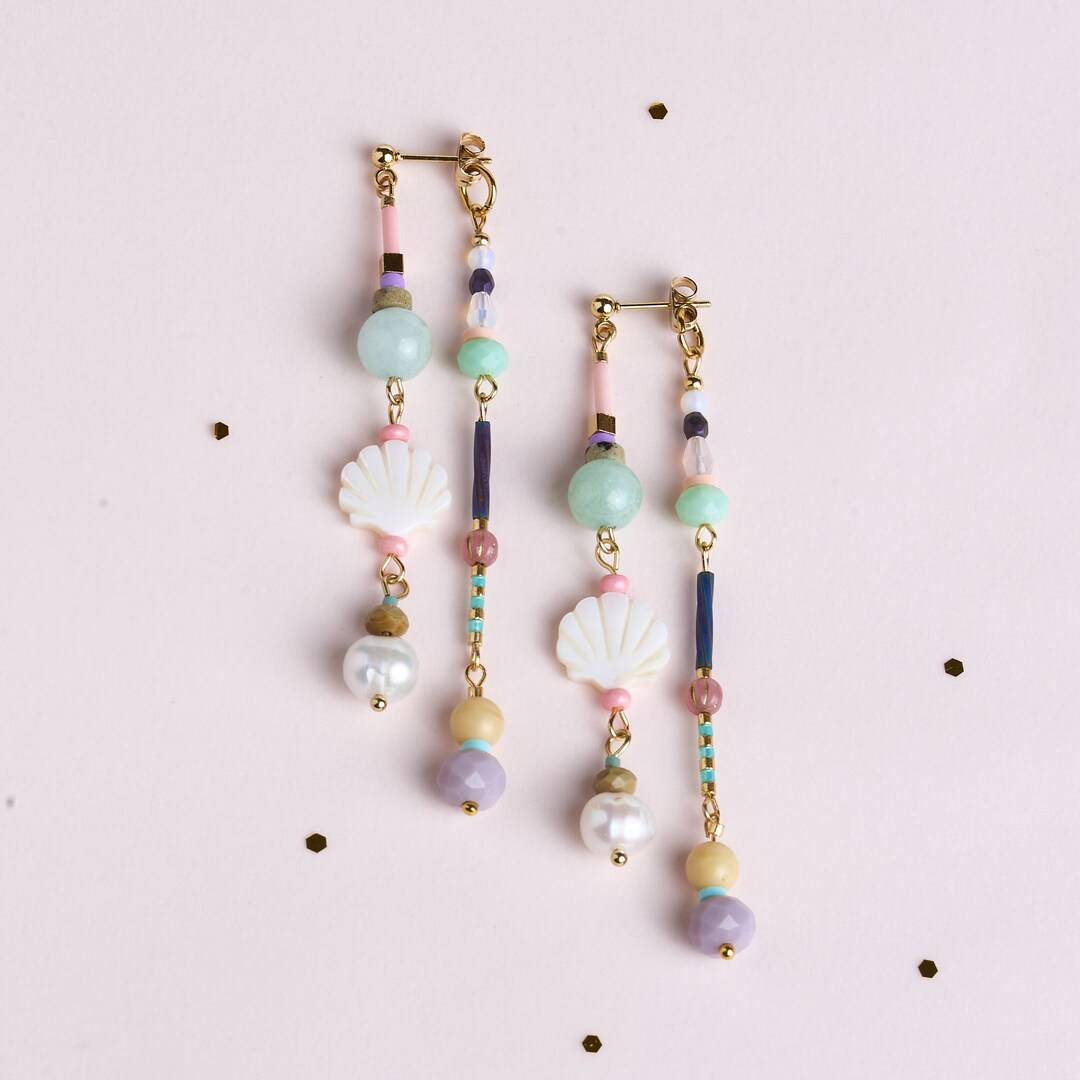 Seashells Ear Jacket Front-back Earrings, Pearl Earrings, Unique and ...