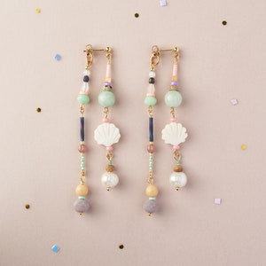 Seashells Ear Jacket Front-back Earrings, Pearl Earrings, Unique and ...