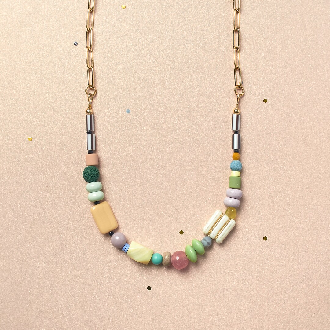 Pastel Colors Handmade Necklace - Eye-catching Multicolored Statement ...