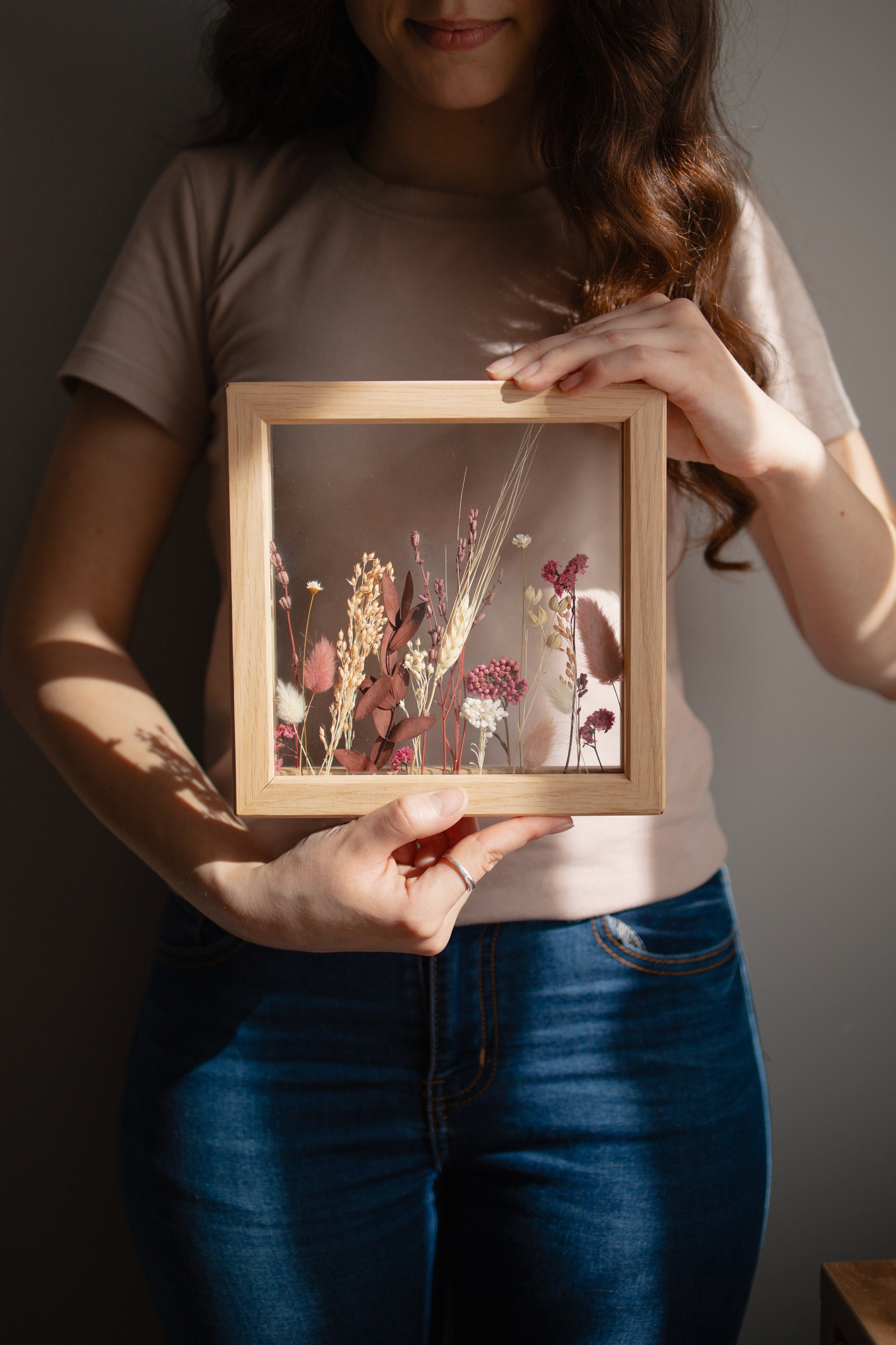 Handmade Botanical Panel With Preserved Plants in Wide Oak Frame With ...