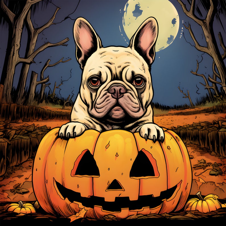 Digital Art - Halloween Frenchie in a Jack-o-lantern, French Bulldog ...