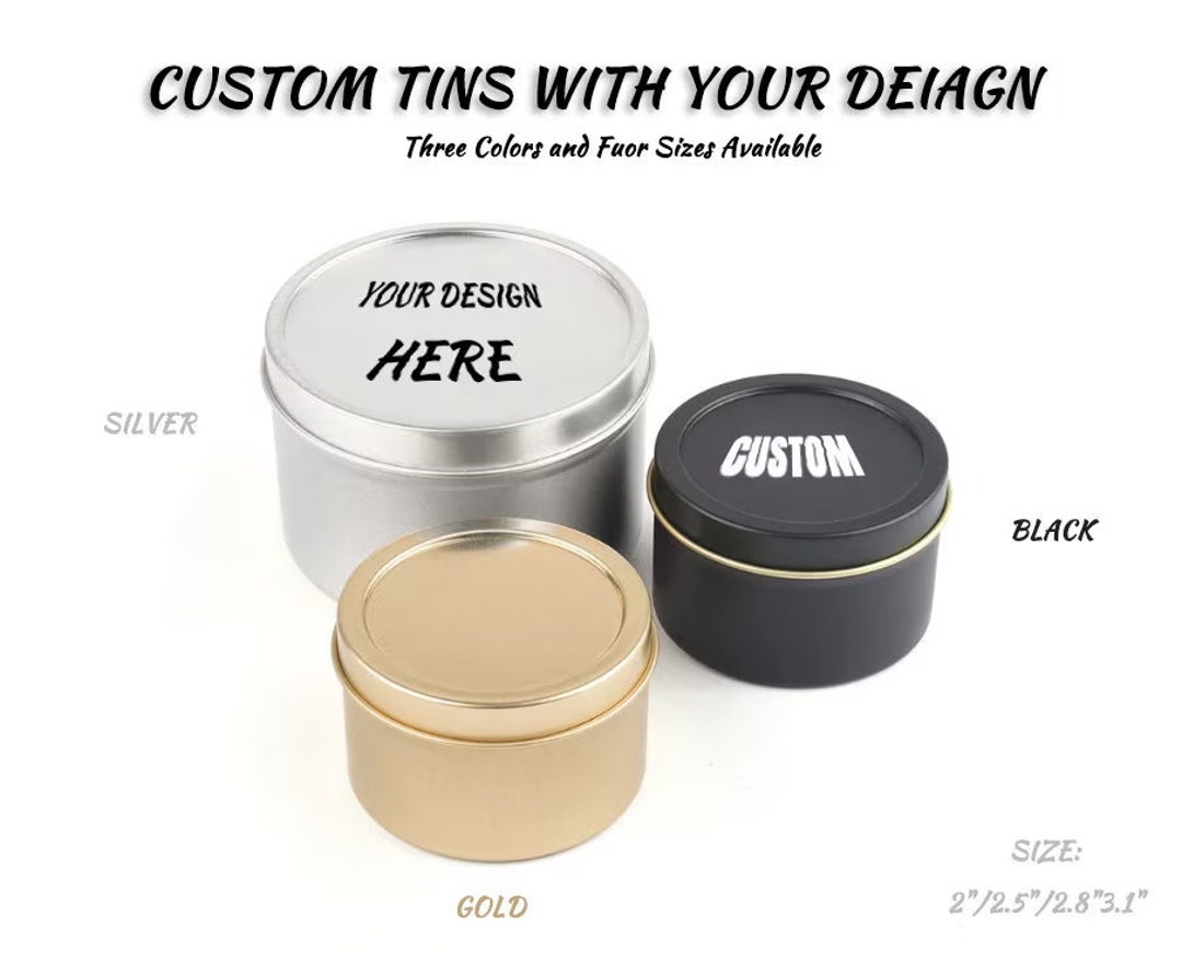 Personalized Set of 5 Matte Round Tinplate Tins, Candle Container/candy ...