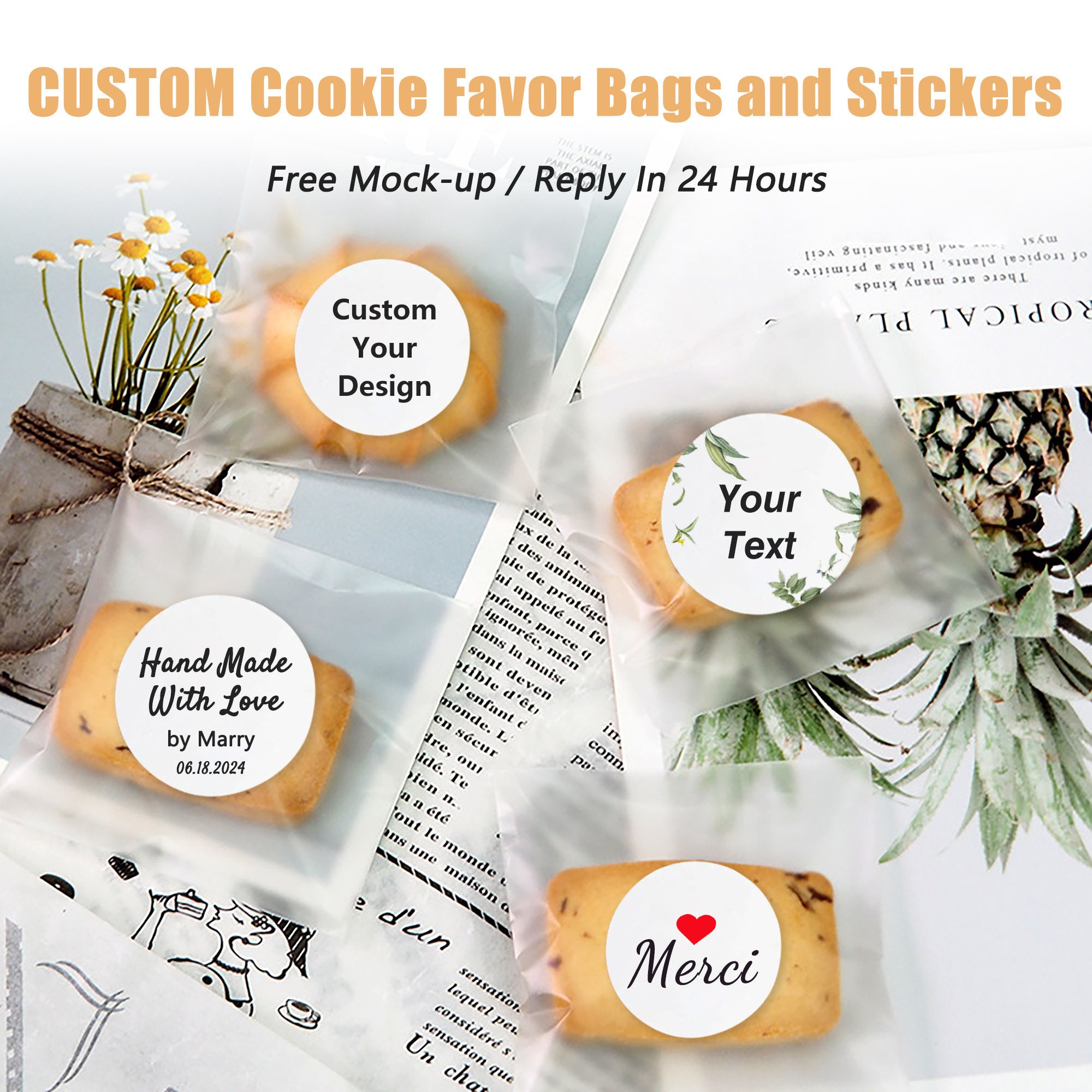Personalized Frosted Clear Cookie Bag and Stickers With Your Design ...