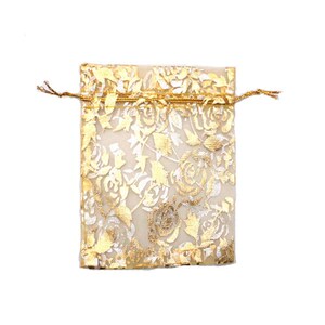 100 Pcs Gold Rose Organza Bags, Wedding Favor Bag With Drawstring ...