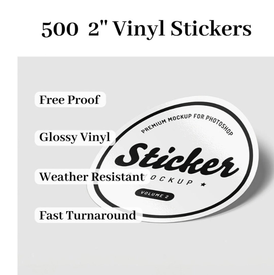500 Labels Custom 2" Vinyl Waterproof Labels, PVC Round Logo Stickers ...