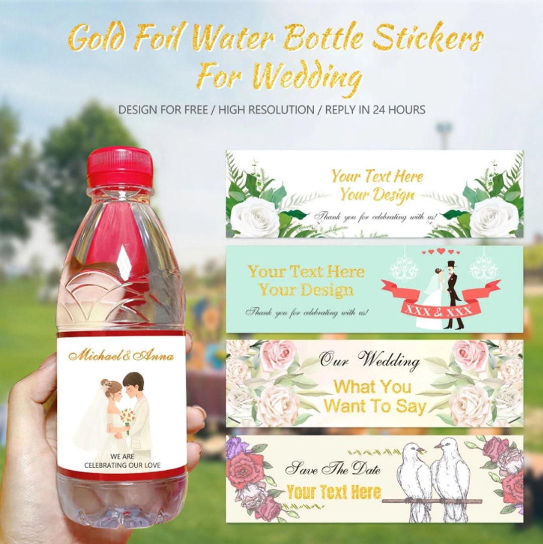 50pcs Personalized Gold Foil Wedding Water Bottle Labels, Custom ...
