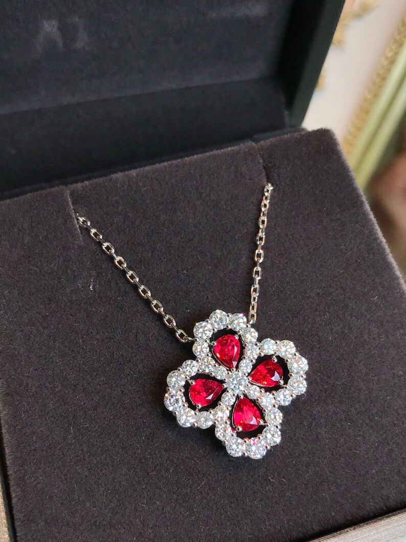 18K Gold Clover Necklace, Natural Emerald and Diamond Necklace, Petite ...