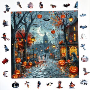 Halloween Fall Puzzles, Gothic Ghost Wooden Jigsaw Puzzle, Personalized ...