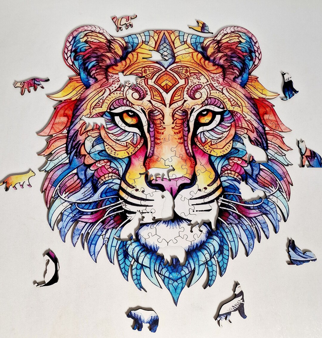 Unique Colorful Tiger Jigsaw Puzzle, Wooden Animal Picture Puzzles ...