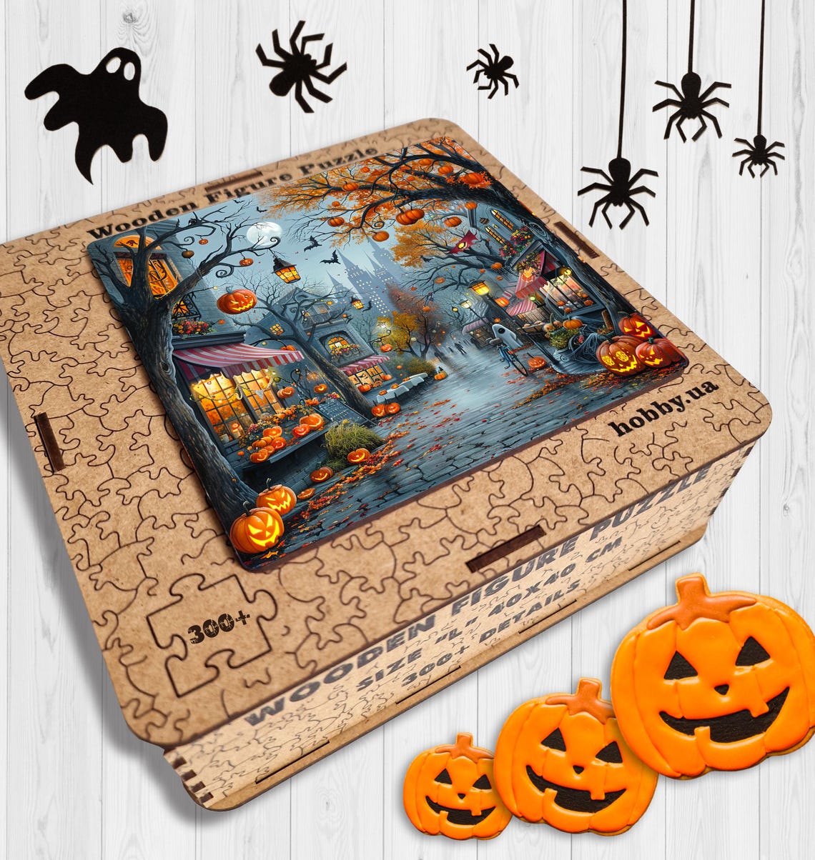 Spooky Wooden Jigsaw Puzzle, Halloween Ghost City Scene Art - Etsy