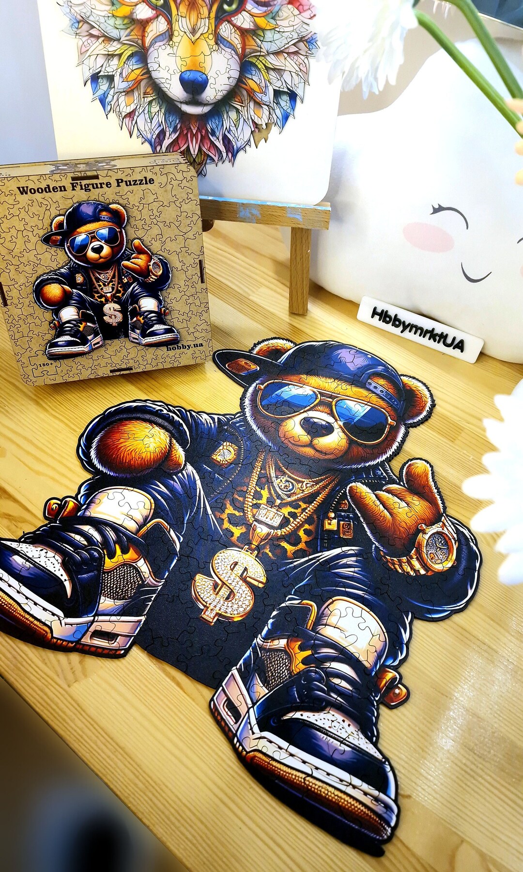 Custom Wooden Jigsaw Puzzle, Gangster Teddy Bear Art, Gift for Family ...