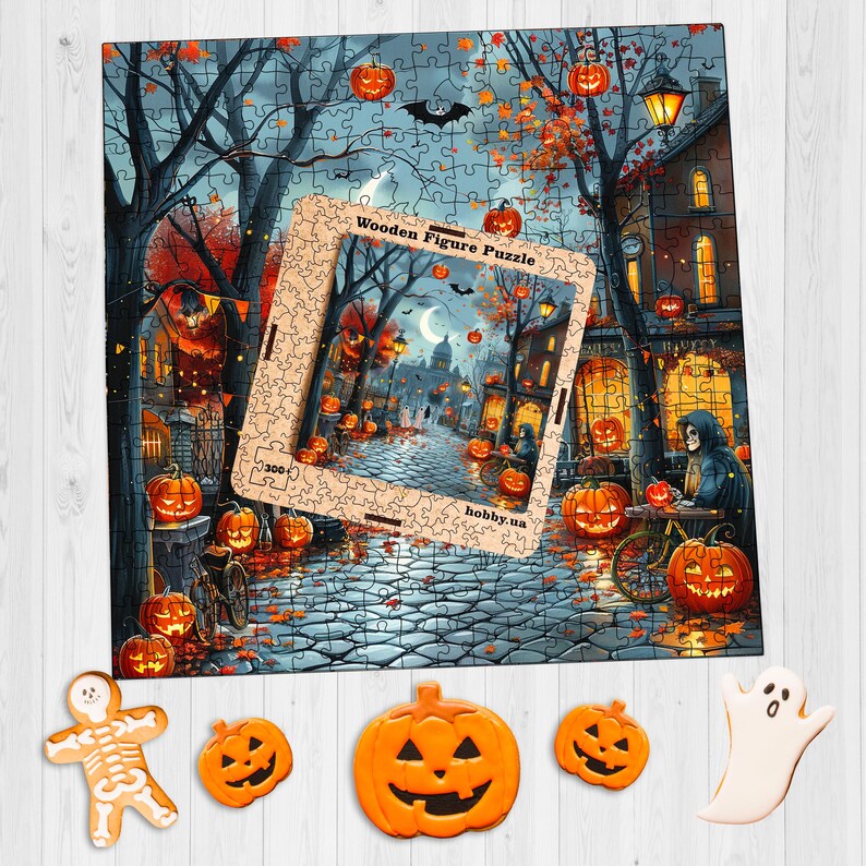 Halloween Fall Puzzles, Gothic Ghost Wooden Jigsaw Puzzle, Personalized ...