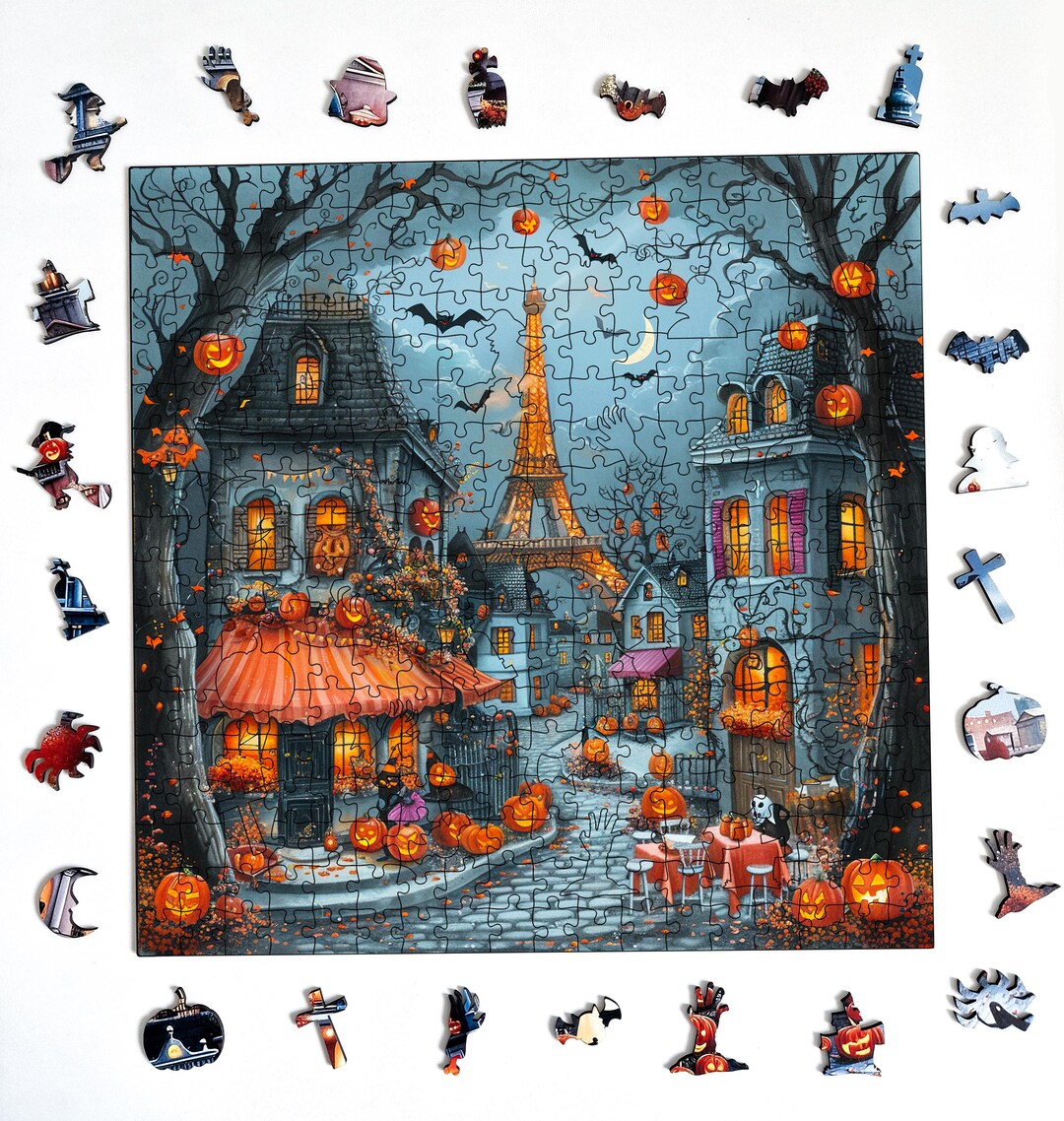 Fractal Halloween Puzzle Games, Personalized Wooden Jigsaw Cityscape ...