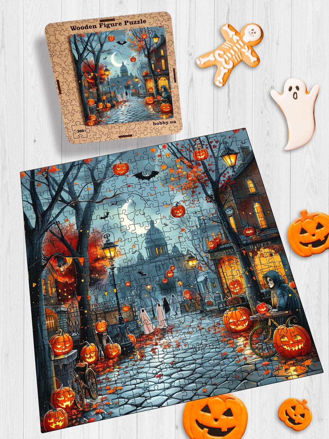 Halloween Fall Puzzles, Gothic Ghost Wooden Jigsaw Puzzle, Personalized ...
