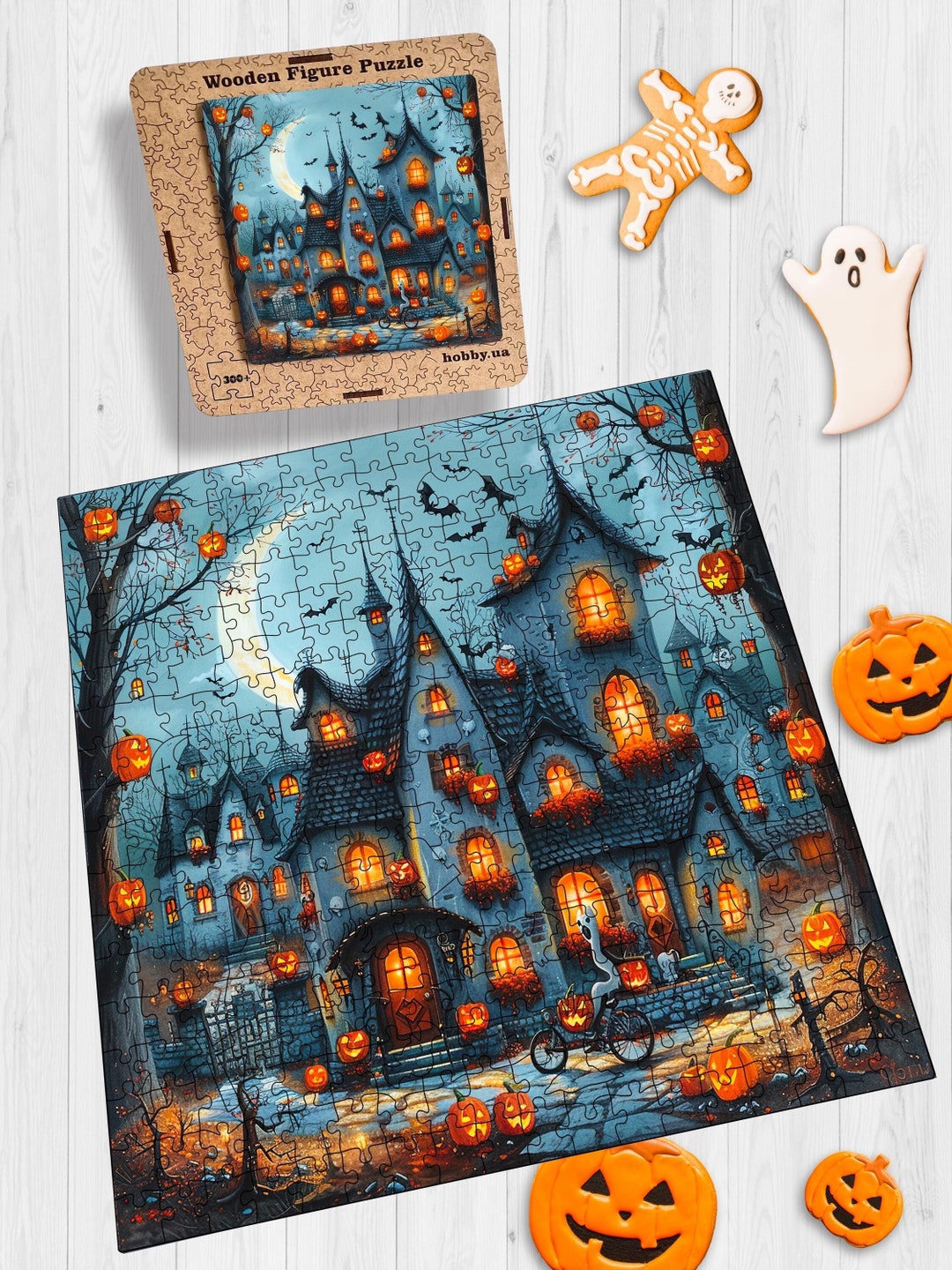 Personalized Haunted House Wooden Puzzle Art, Fall Ghost Jigsaw Puzzles ...