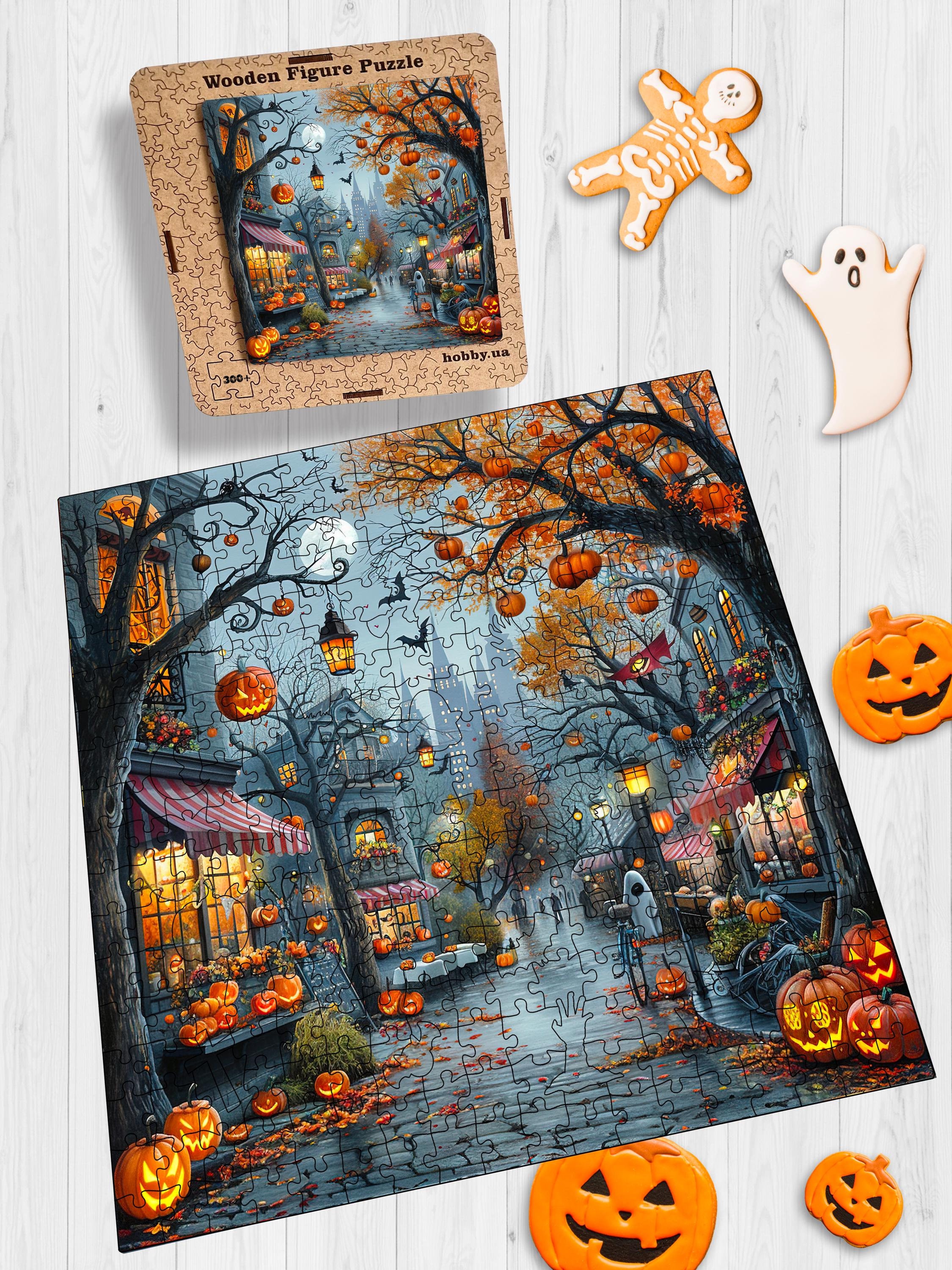Spooky Wooden Jigsaw Puzzle, Halloween Ghost City Scene Art - Etsy